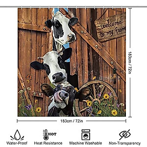 Shower Curtain Sets for Bathroom 4 Piece Farmhouse Cow Shower Curtain with Rugs Funny Bull Farm Animal Bath Decor Accessories with 12 Hooks (C,72 x72 inch)