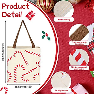 Frienda Christmas Canvas Tote Bag Reusable Shopping Bag Large Xmas Multipurpose Grocery Bag Casual Canvas Shoulder Handbag with Handles for Outdoor Supermarket Shopping Christmas Party Favor Supplies