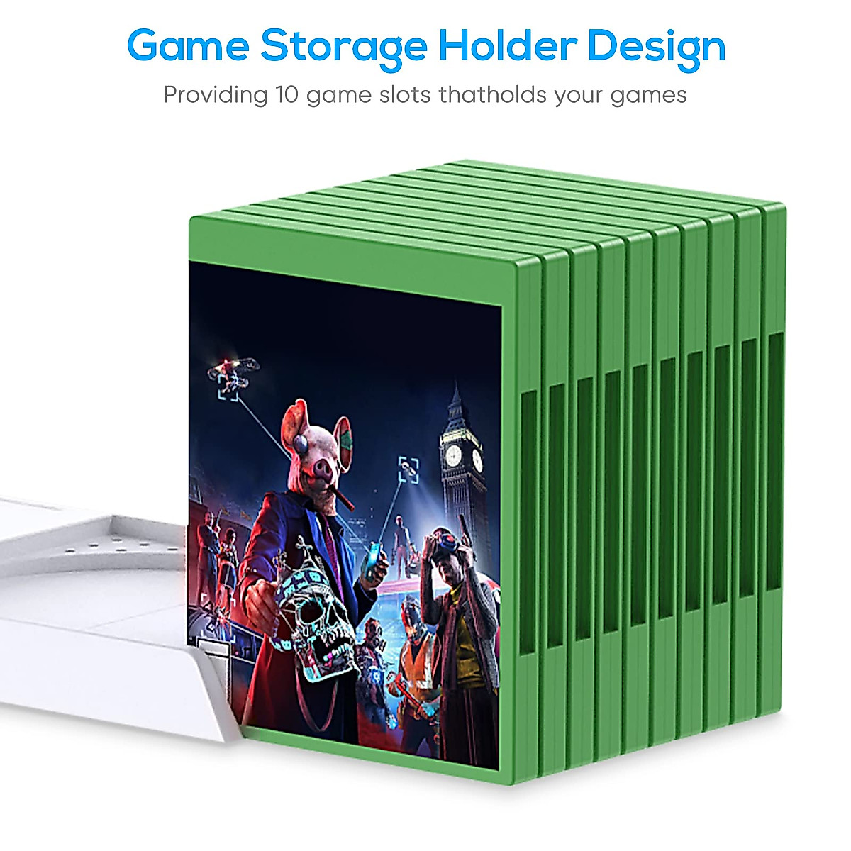 Vertical Cooling Stand for Xbox Series X, Dual Controller Charging Dock Station for Xbox Series X Cooling Fan with 2 Pack 1400mAh Rechargeable Batteries, 10 Games Storage and Headset Stand, White