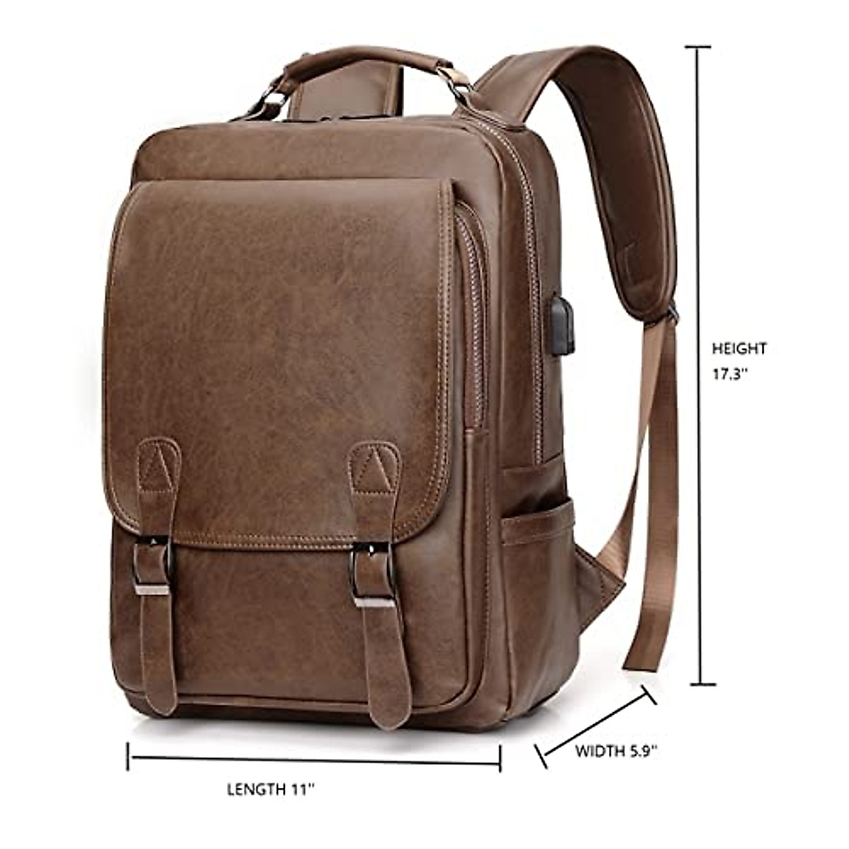 AKAKA Men Brown Outdoor Backpack Imitation Leather Weekend Bag Leisure Bag Carrying Backpack Old Fashion Traveling Laptap Backpack with USB Port.
