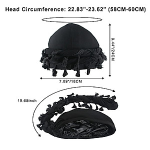 YuMENo Turban for Men Women Vintage Twist Durag Head Wraps Satin Lined Halo Turban with Tassel Waves Braids Beige