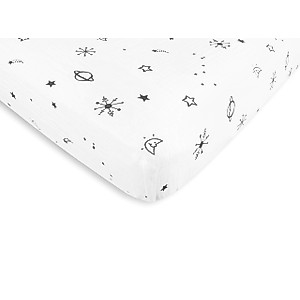Amazing Baby Cotton Muslin Fitted Crib Sheet, Space, Soft Black , 52x28x6 Inch (Pack of 1)