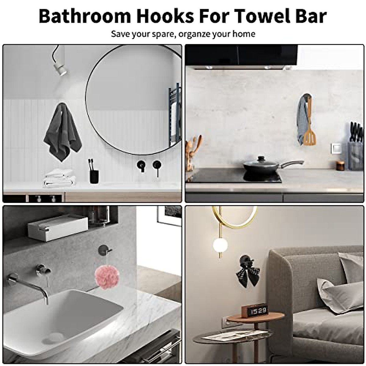 Chihod 8-Pieces Bathroom Hardware Set, 14/24 Towel Bar for Bathroom, Towel Ring Wall Mounted, Matte Black Toilet Paper Holder, Robe Towel Hooks Steel, Hand Towel Holder, Bathroom Accessories Set