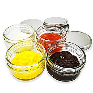 Delove 2.5 oz Small Glass Condiment Containers with Lids - Salad Dressing Container to Go - Dipping Sauce Cups Set - Leak proof Reusable Sauce Containers for Lunch Box - 7pack (Sliver)