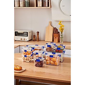 MSM Products 12 Pcs Food Storage Containers Set (6 lids & 6 containers), Leakproof Meal Prep Containers, microwave safe/dishwasher safe, 4 sides BLUE COLOR clip lock