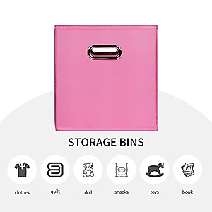 DABEACT Fabric Cubes Storage Containers ,Foldable Storage Bins Cubes Organizer Baskets with Dual Handles for Shelf Closet Set of 3,(Pink)