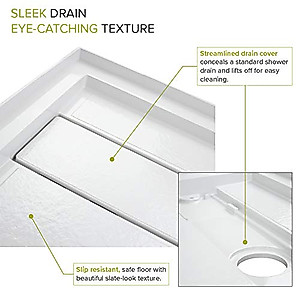 Transolid FLU6032R-31 Linear 60-in W x 32-in L Rectangular Alcove Concealed End Drain Shower Base with Right Hand Drain, White