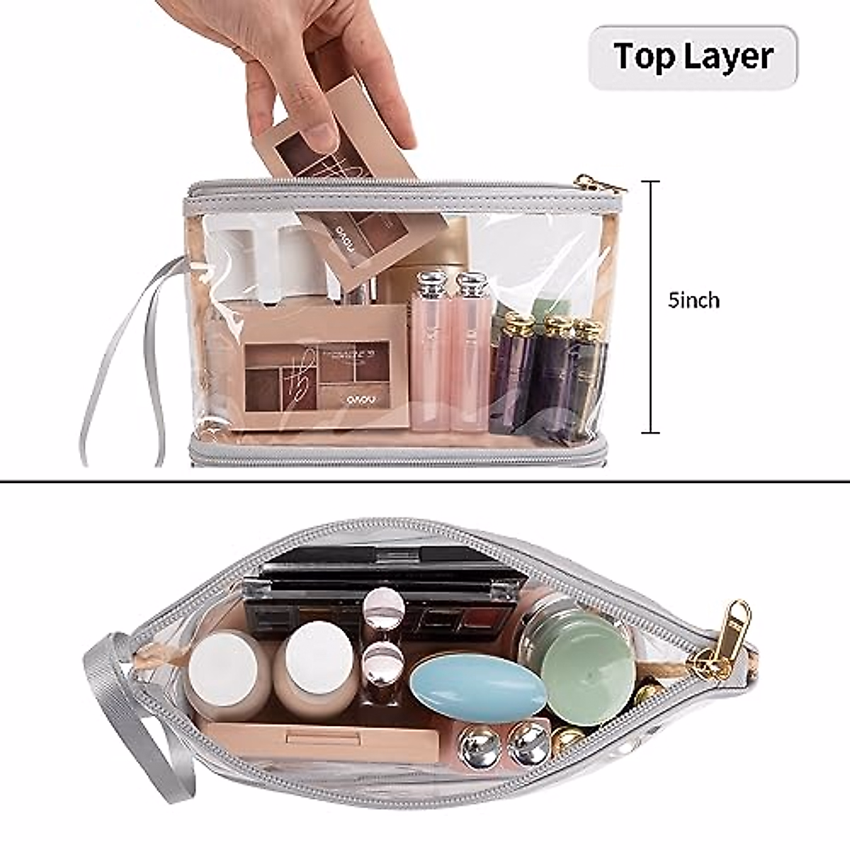 Ethereal Clear Makeup Bag, Light Grey Small Cosmetic Bag Travel Makeup Bag for Women TSA Approved Toiletry Bag Portable Makeup Pouch