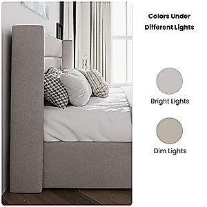 SHA CERLIN Full Size Lift Up Storage Bed/Modern Wingback Headboard/Upholstered Platform Bed Frame/Hydraulic Storage/No Box Spring Needed/Wood Slats Support/Light Beige