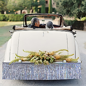 YUKL Laser Silver Christmas Decorations Tinsel Garland Parade Float Decorations for Trailer 4Pack 12FT Christmas Party Decor Ceiling Fringe Banner Silver Backdrop for Streamers Party Decorations