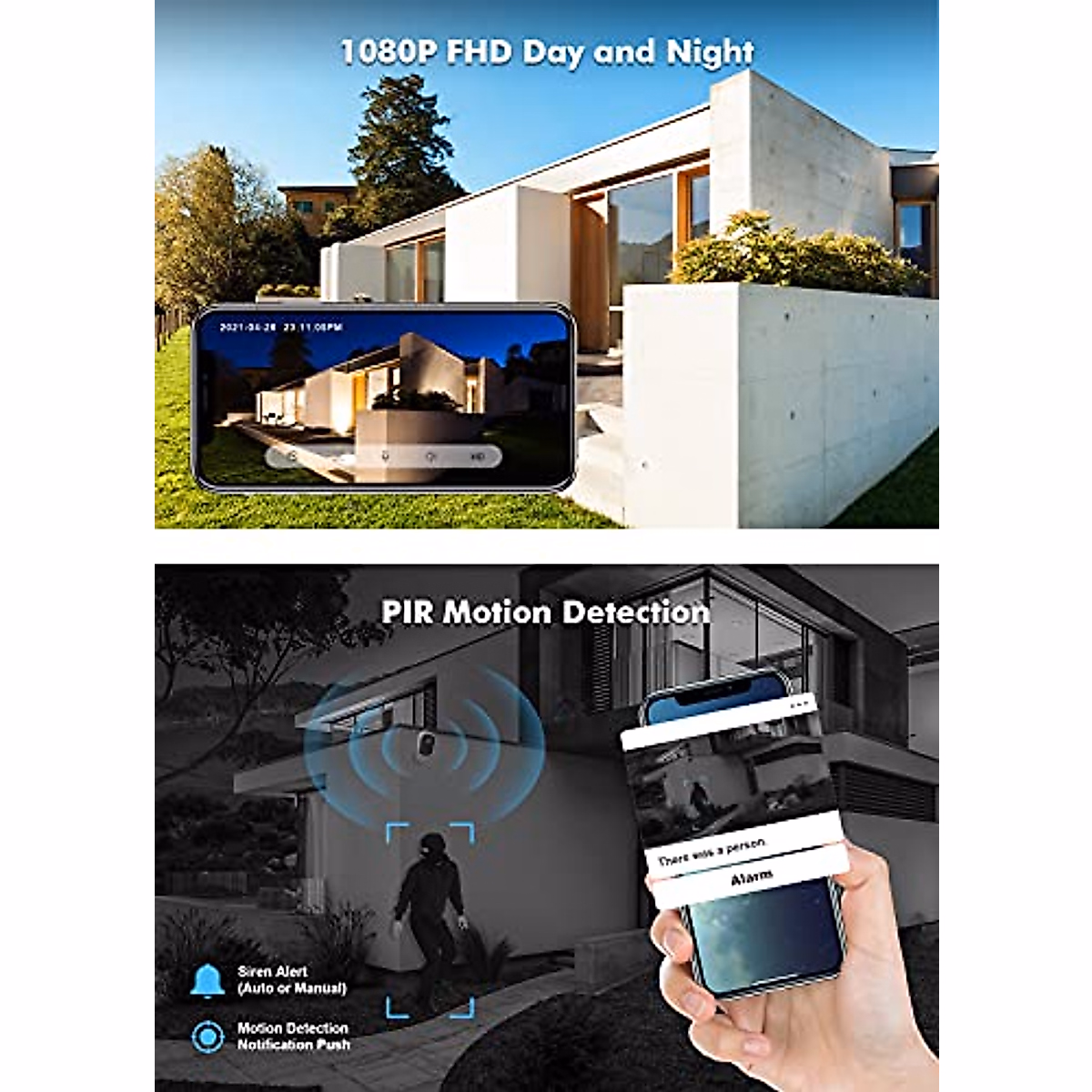 Dzees Security Cameras Wireless Outdoor - Spotlight & Siren, 1080P Battery Powered WiFi Cameras for Home Security, AI Motion Detection, Color Night Vision, 2-Way Talk, Waterproof, SD/Cloud