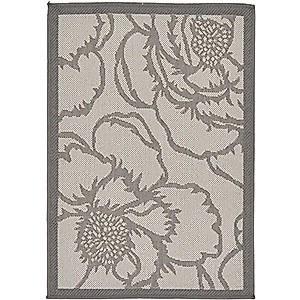 Unique Loom Botanical Collection Floral, Bohemian, Border, Coastal, Indoor and Outdoor Area Rug, 2 ft 2 in x 3 ft, Gray/Light Gray
