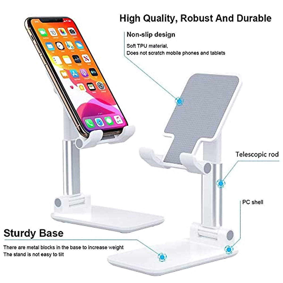 CFSMQIYE Cell Phone Stand,Angle Height Adjustable Cell Phone Stand for DeskCompatible with All Mobile Phone/iPad/Kindle/Tablet Fully Foldable Phone Dock (White)