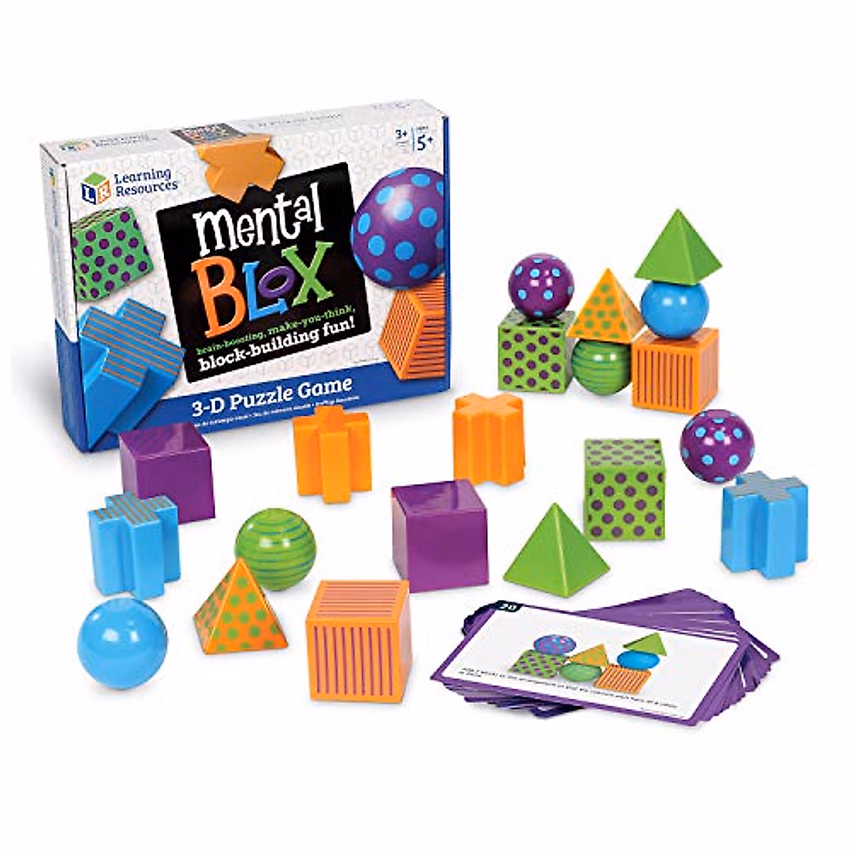 Learning Resources Mental Blox Critical Thinking Game, Homeschool, 20 Blocks, 40 Activity Cards, Ages 5+,Multicolor