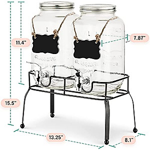 Estilo Glass Drink Dispenser with Stand - Set of 2-1 Gallon Glass Jar Beverage Dispensers for Parties, Glass Water Dispenser Countertop for Weddings, Sun Tea Jar, Lemonade, Laundry Detergent Dispenser