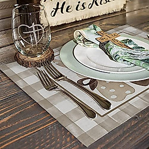 ARKENY Easter Bunny Rabbit Placemats 12x18 Inches Set of 4,Seasonal Burlap Beige Check Farmhouse Indoor Kitchen Dining Table Decoration for Home Party