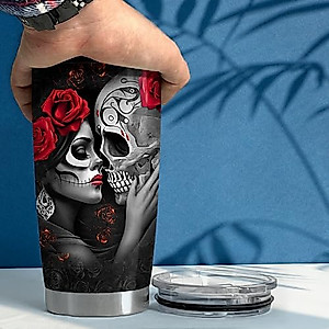 SANDJEST Couple Tumbler 20oz Gifts for Wife Husband Skull Couples Stainless Steel Tumblers Coffee Travel Mug Cup Romantic Gift for Valentine Birthday Anniversary Christmas
