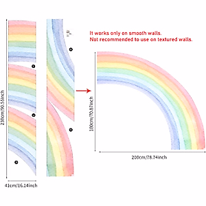 funlife Fabric Peel and Stick Large Rainbow Wall Mural Stickers for Girls, Precut Pastel Half Watercolor Rainbow Wall Sticker Decals for Kids Bedroom Living Room Playroom, 78.74" x 70.87"