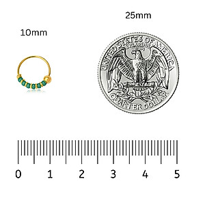 Handmade Gold Pair Small 10MM Cartilgae Helix Piercing Turquoise Beaded Hoop Earrings, Gold Plated over Sterling Silver Thin 22Gauge Beads Hoops for women, By Miya Jewelry