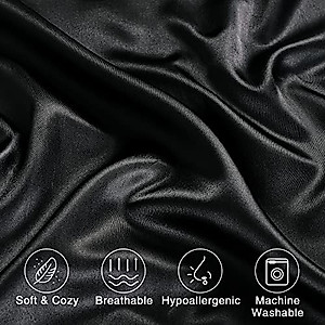 Satin Pillowcase for Hair and Skin, Set of 2 Black Silk Pillowcase Satin Pillowcase with Envelope Closure(Black,20x30 inches)