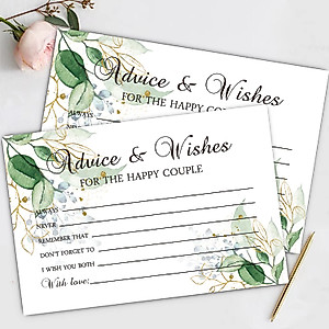 FARHTINANFX Greeting Card, 50 Wedding Advice and Wishes Cards for The Happy Couple, Bride and Groom, 4x6 inches, Rustic Green Leaves Design
