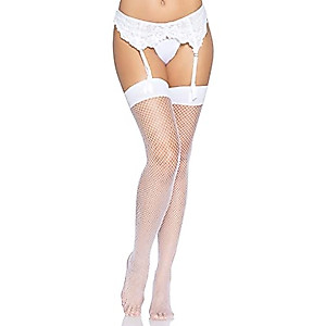 Leg Avenue Women's Nylon Fishnet Thigh Highs, White, One Size