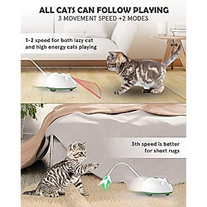 Bumfey 4-in-1 Automatic Cat Mice Toys for Indoor Cats, Interactive Electric Moving Cat Toys with Feather, LED Lights, Bird Sound, Laser, Smart Kitten Toys for Pet Exercise Playing