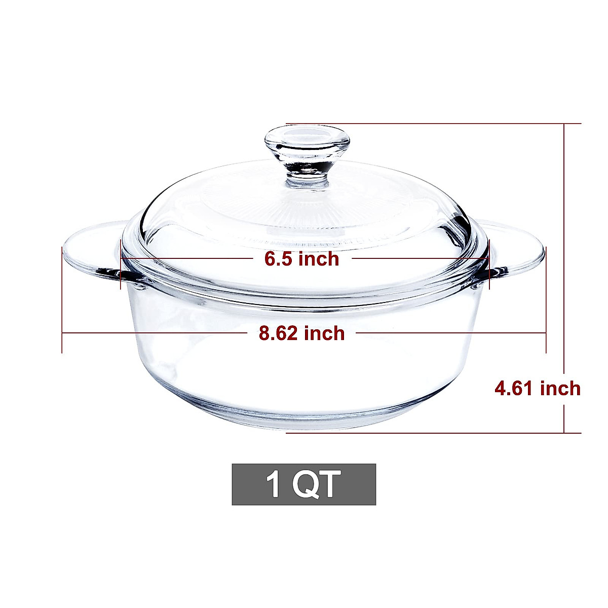 HUSANMP Clear Round Glass Casserole with Lid, Baking Dish with Glass Cover, Glass Casserole for Oven, Freezer and Dishwasher Safe (1-Quart Round)