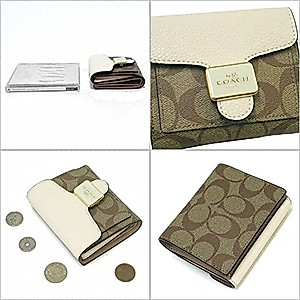 COACH Pepper Wallet in Signature Canvas and Leather - #C7805 - Gold/Khaki/Chalk
