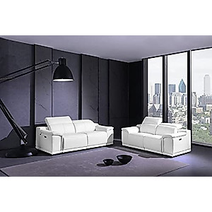 Blackjack Furniture Lorenzo Mid Century Modern Italian Leather Living Room Power Reclining, Loveseat, 72", White