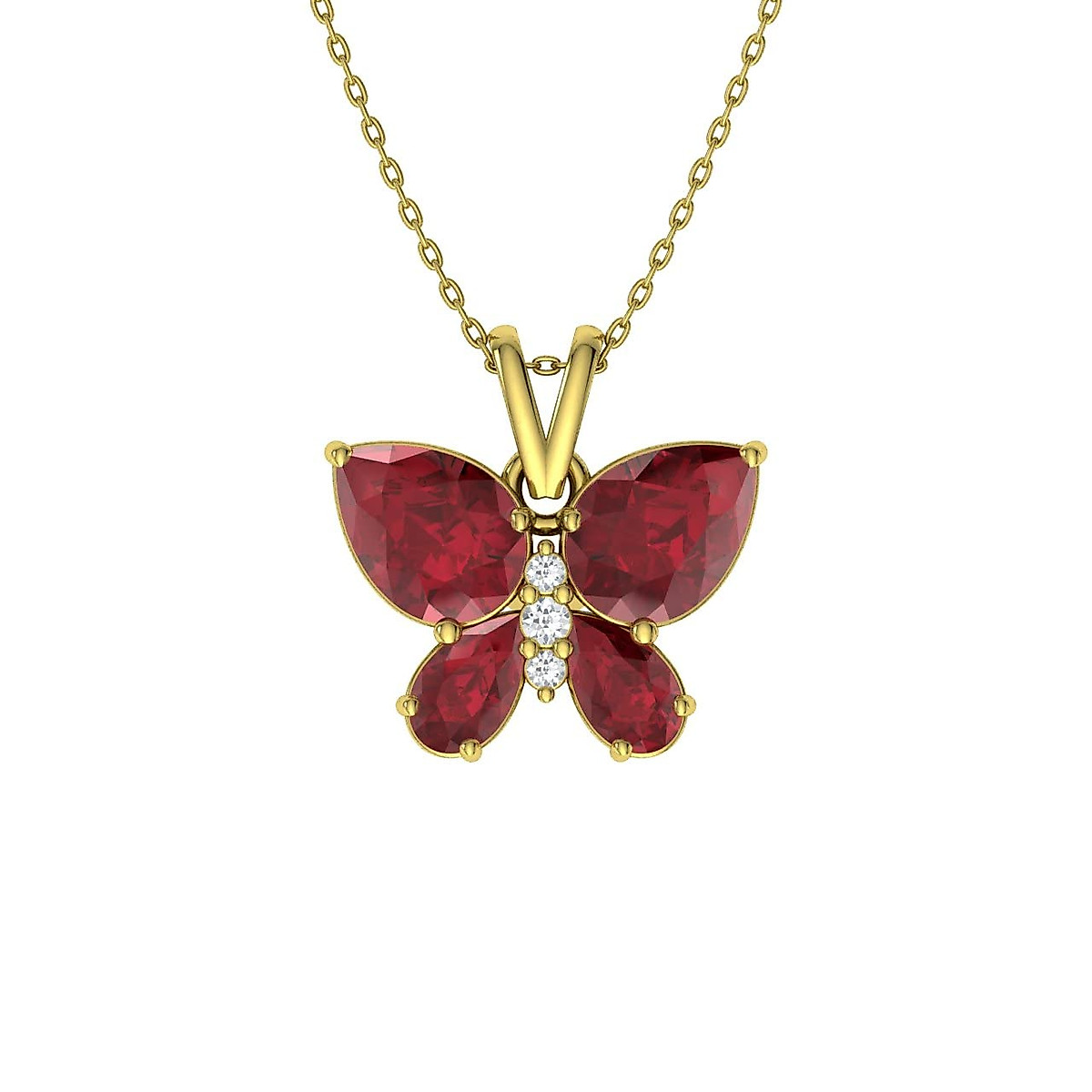 Diamondere Natural and Certified Ruby and Diamond Butterfly Petite Necklace in 14k Yellow Gold | 1.11 Carat Quality Pendant with Chain