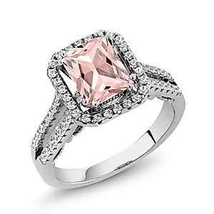 Gem Stone King 925 Sterling Silver Peach Simulated Morganite Ring For Women (2.78 Cttw, Emerald Cut 9X7MM, Available In Size 5, 6, 7, 8, 9)