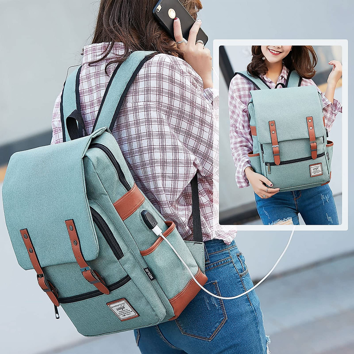 Beejirm Vintage Slim Backpack, laptop Vintage Backpack, Womens Back Pack for Travelling Casual Vintage School Backpack With Usb Charging Port