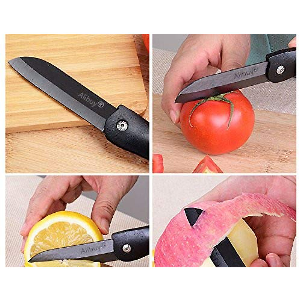 Alibuy 3" Ceramic Folding Knife Utility Knife (Blade Black + Handle Black)