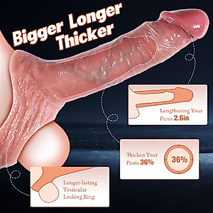 Adult Sex Toys 2.6'' Penis Sleeve - Sex Toys for Men Realistic Cock Ring Extender, Mens Sex Toys Silicone Cock Sleeve for Erection Extension Enlargement, Male Sex Toys Penis Enlarger, Sex Toys Men