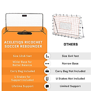 Soccer Rebounder Net Feet Practice Soccer Training Equipment | Portable, Easy Assembly, Steel Frame | Perfect for Practicing Backyard Volley, Solo Training,Kickback, Passing, Pitchback (12x6 Feet)