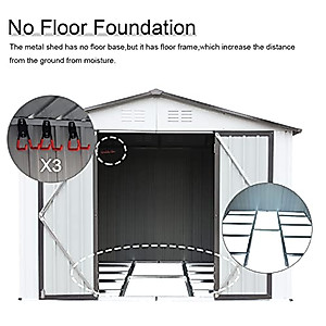 8' x 6' Outdoor Storage Shed,Garden Tool Shed with Floor Frame Kit,Hooks and Lockable Doors,Metal Shed Outside Storage Sheds for Backyard,Patio to Store Tools Bikes Lawn Mower(No Floor)