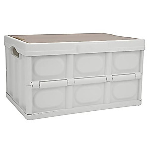 Alomejor 30L Storage Box Crate with Lid Folding Storage Box with Wooden Cover Panel for Home Outdoor(White)