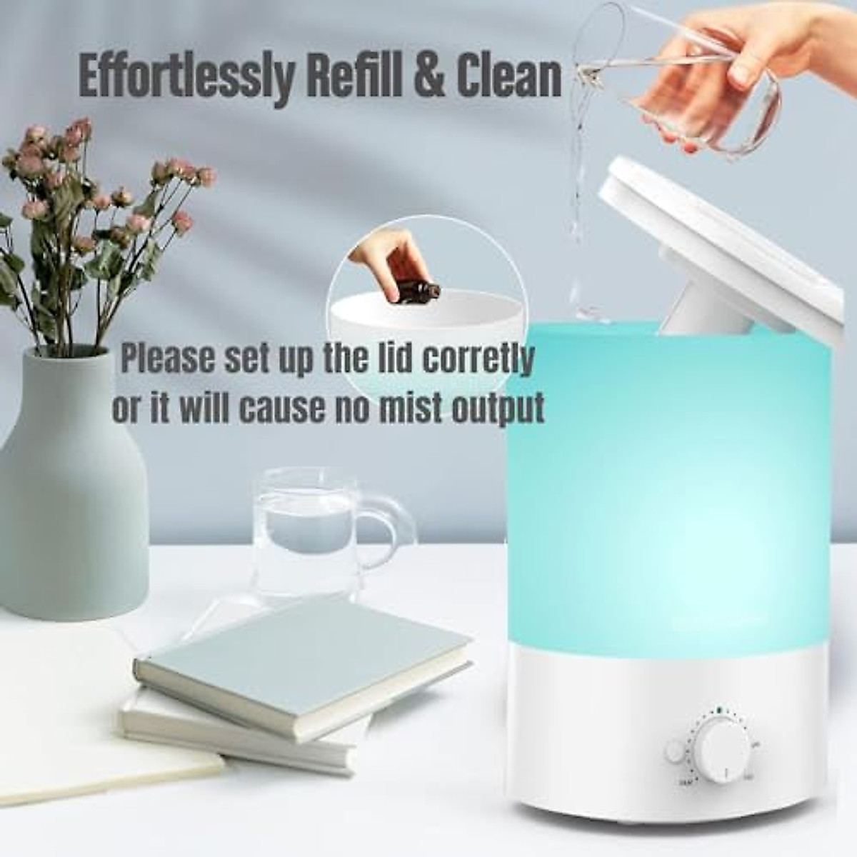 MegaWise Cool Mist Humidifiers for Babies, Bedroom, Nursery, Home and Office | Super Quiet Ultrasonic Vaporizer, Large Top-Refill 3.5L, Essential Oil Diffuser, Auto Off, Easy Clean