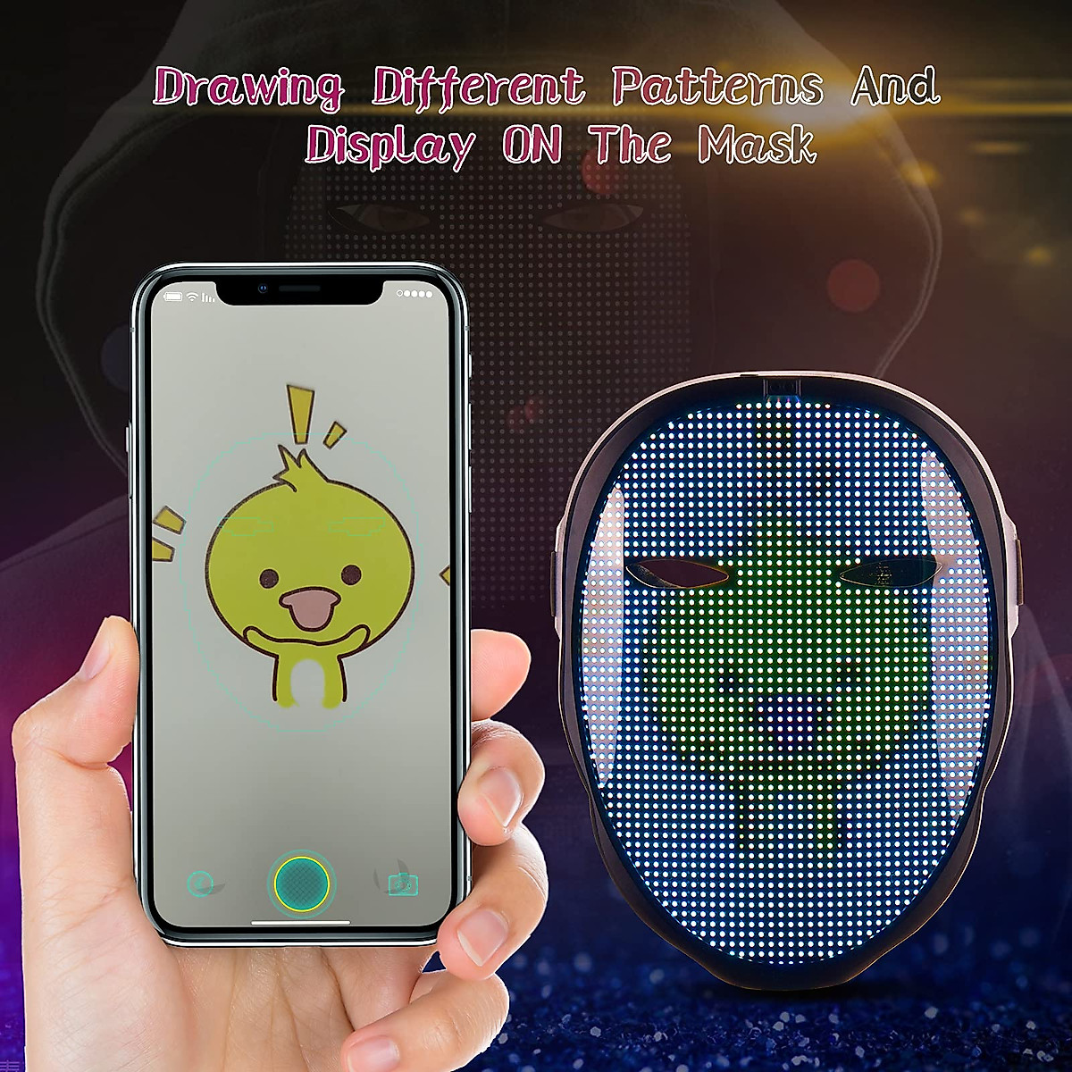 brookhaus LED Light Up Mask for Women Men,Halloween LED Face Mask with App Bluetooth Programmable for Costume&Cosplay Party