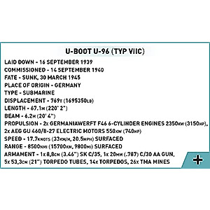 COBI Historical Collection WWII Warships U-Boot U-96 (Type VIIC) Submarine