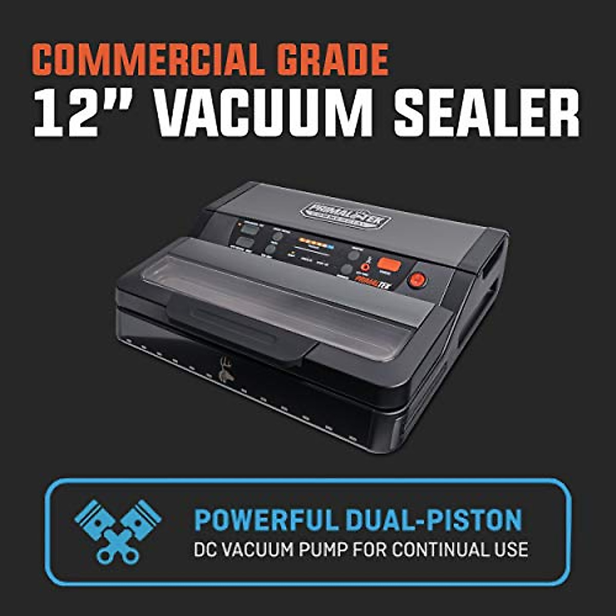 PrimalTek 12" Commercial Grade Vacuum Sealer - User Friendly for Food Savers, 26” Vacuum Pressure – Features an Auto Cooling System, Smart Heat Technology, and Vacuum Bag Positioning Guides