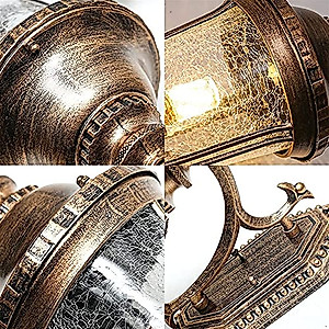 American Rustic Lantern Wall Light Retro Led Antique Fixture Oil Rubbed Bronze Finish Aluminum 45Cm Sconce with Cracked Glass Shade Vintage Lamp for Home Bedroom Garden Yard