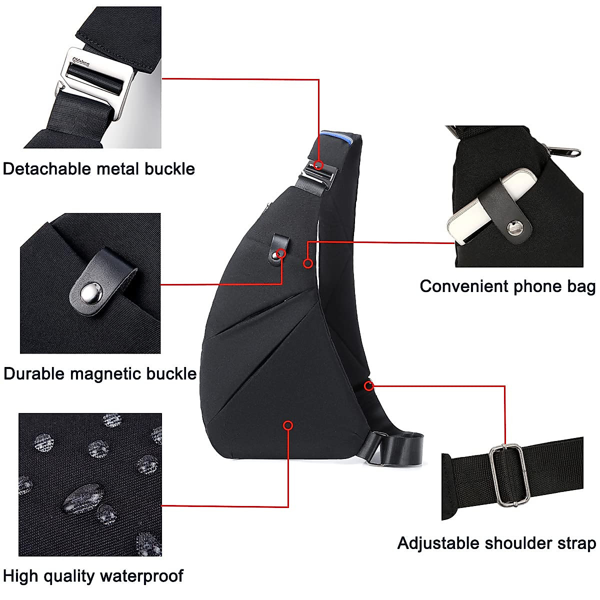 Sling Bag - Slim Crossbody Shoulder Backpack Anti-Theft Personal Pocket Chest Bag Travel Fanny Pack for Men Women (Black)