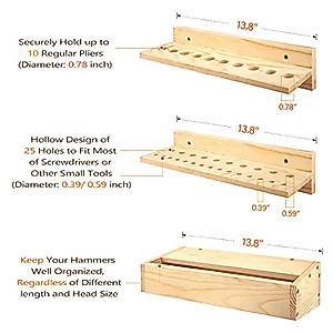 3 Pack Tool Organizers and Storage, Wooden Screwdriver Organizer Wall Mount, Pliers Rack Hammer Screwdriver Holder Tool Rack for Garage Shed Workshop