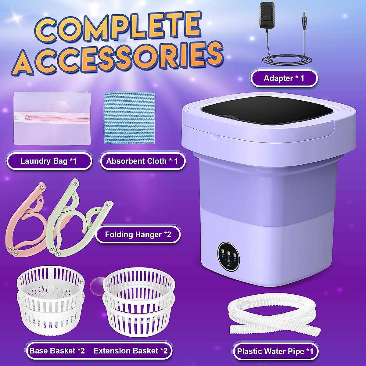 Portable Washing Machine, 11L Upgraded Capacity and Foldable Washer with 3 Modes Mini Washing Machine Deep Cleaning of Underwear, Small & Baby Clothes, Suitable for RV, Apartments, Dorm, Hotels