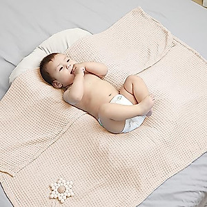 Kloovete 36” X 40” Inches Baby Waffle Weave Blanket, Ultra-Soft Receiving Blanket for Newborn, Breathable Swaddle Blanket for Boys and Girls Throw Blankets (Oat)