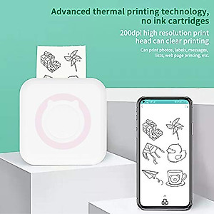 Gaeirt Mini Printer Portable Photo Printer, Pocket Printer Thermal Portable Wireless Bluetooth Bluetooth Label Printer 200dpi Support for Wireless Bluetooth 4.1(Pink)