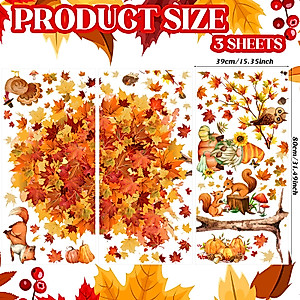 Cholemy 3 Sheets Thanksgiving Wall Stickers Thanksgiving Wall Decals Harvest Pumpkin Maple Leaf Tree Wall Decoration Fall Window Sticker Removable Farmhouse Wallpaper for Living Room Bedroom
