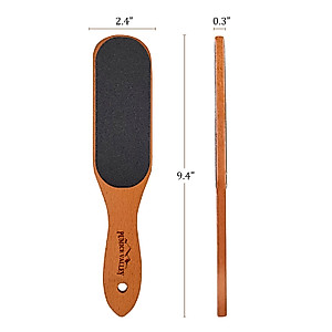 Pumice Stone Foot File - Wooden Pedicure Feet Scrubber with Handle for Callus, Dry, and Dead Skin Removal - Heel Scraper for Feet, Hands, and Body - Foot Filer for Use in Shower